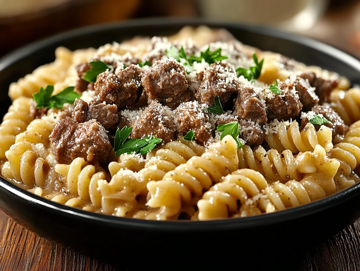 Beef and Rotini in Garlic Parmesan Sauce - RichSpoon