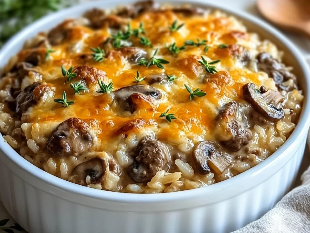 Easy Creamy Beef & Mushroom Rice Casserole Rec - RichSpoon
