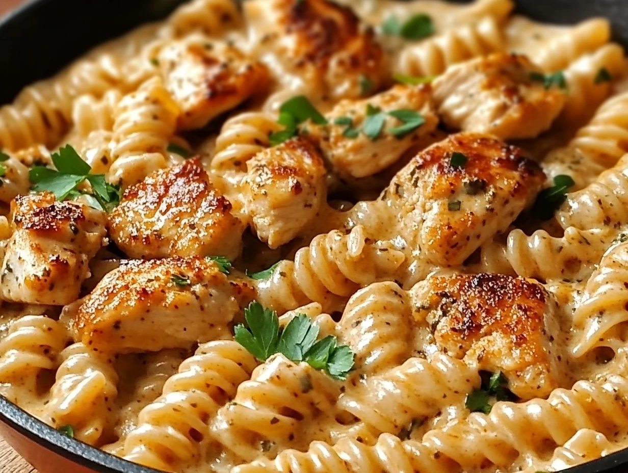 Cheesy Cajun Garlic Chicken Rotini Skillet - RichSpoon