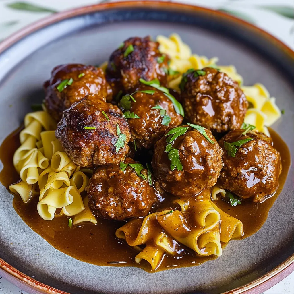 Homemade Salisbury Steak Meatballs with Rich Brown Gravy