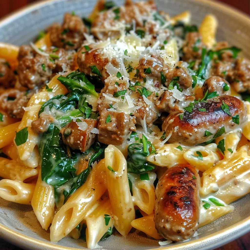 Creamy Garlic Butter Beef & Sausage Penne Dinner