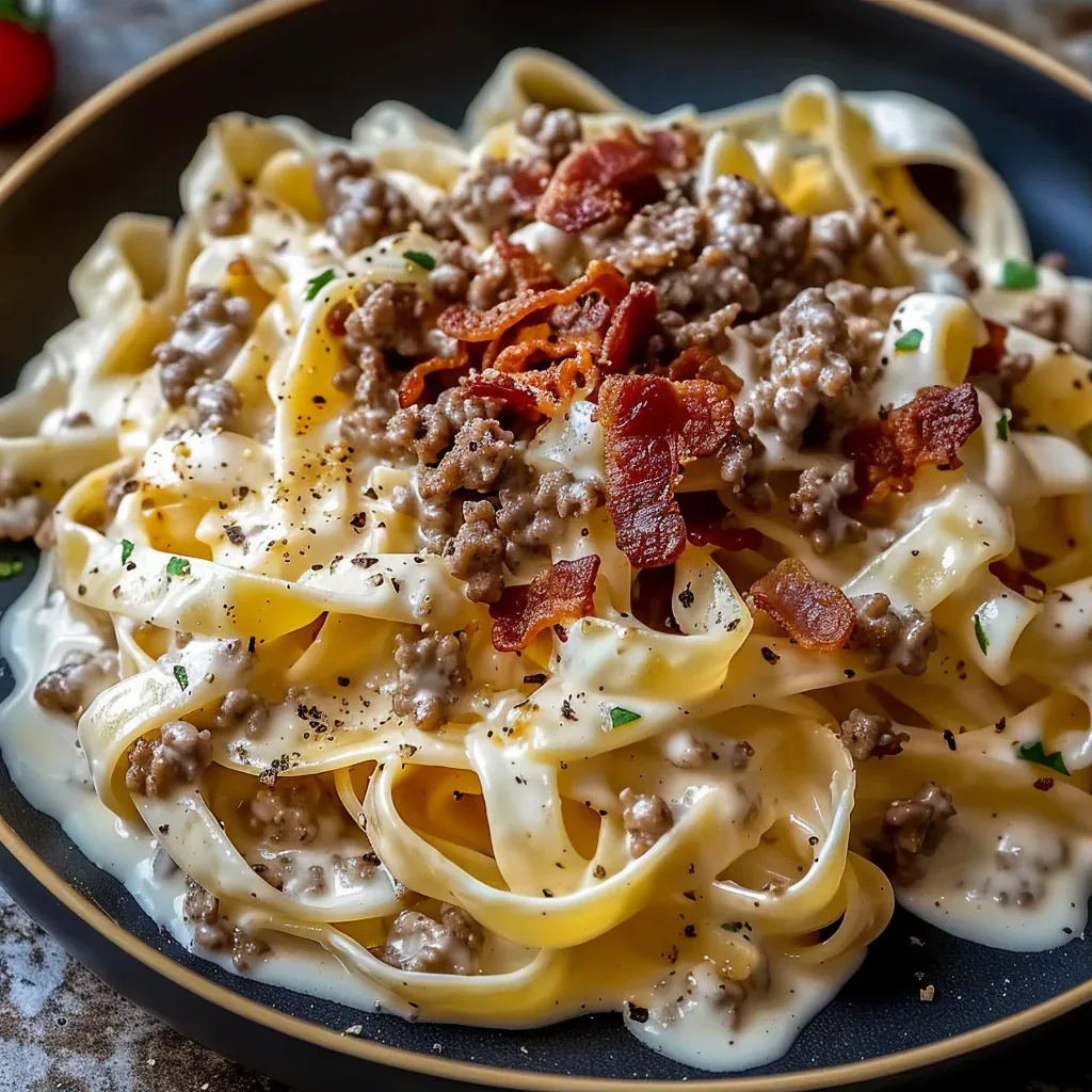 Loaded Bacon Cheeseburger Alfredo Pasta Dinner